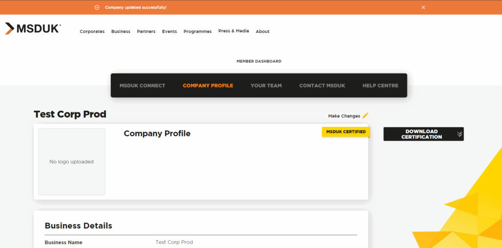 Corporate Dashboard - MSDUK